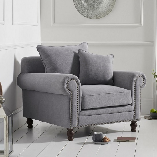 Hoffman Modern Sofa Chair In Grey Linen Fabric With Wooden Legs ...