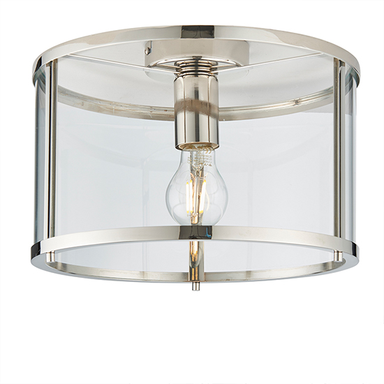 Hopton Clear Glass Shade Flush Ceiling Light In Bright Nickel