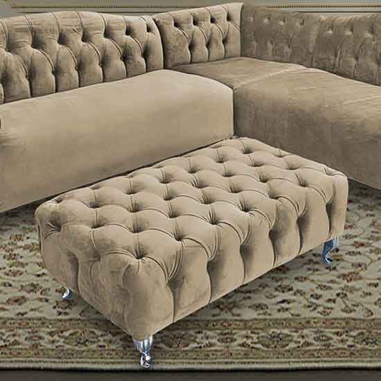 Luxury Round Upholstered Velvet Footstool In Taupe And Gold | Furniture ...