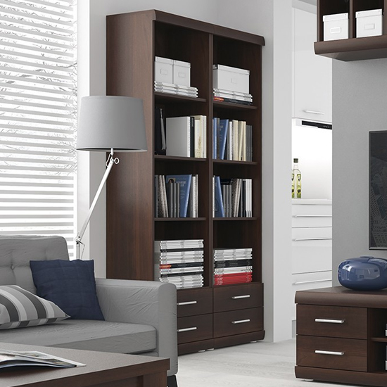 Impro Wooden Narrow 2 Drawers Shelving Unit In Dark Mahogany | FiF