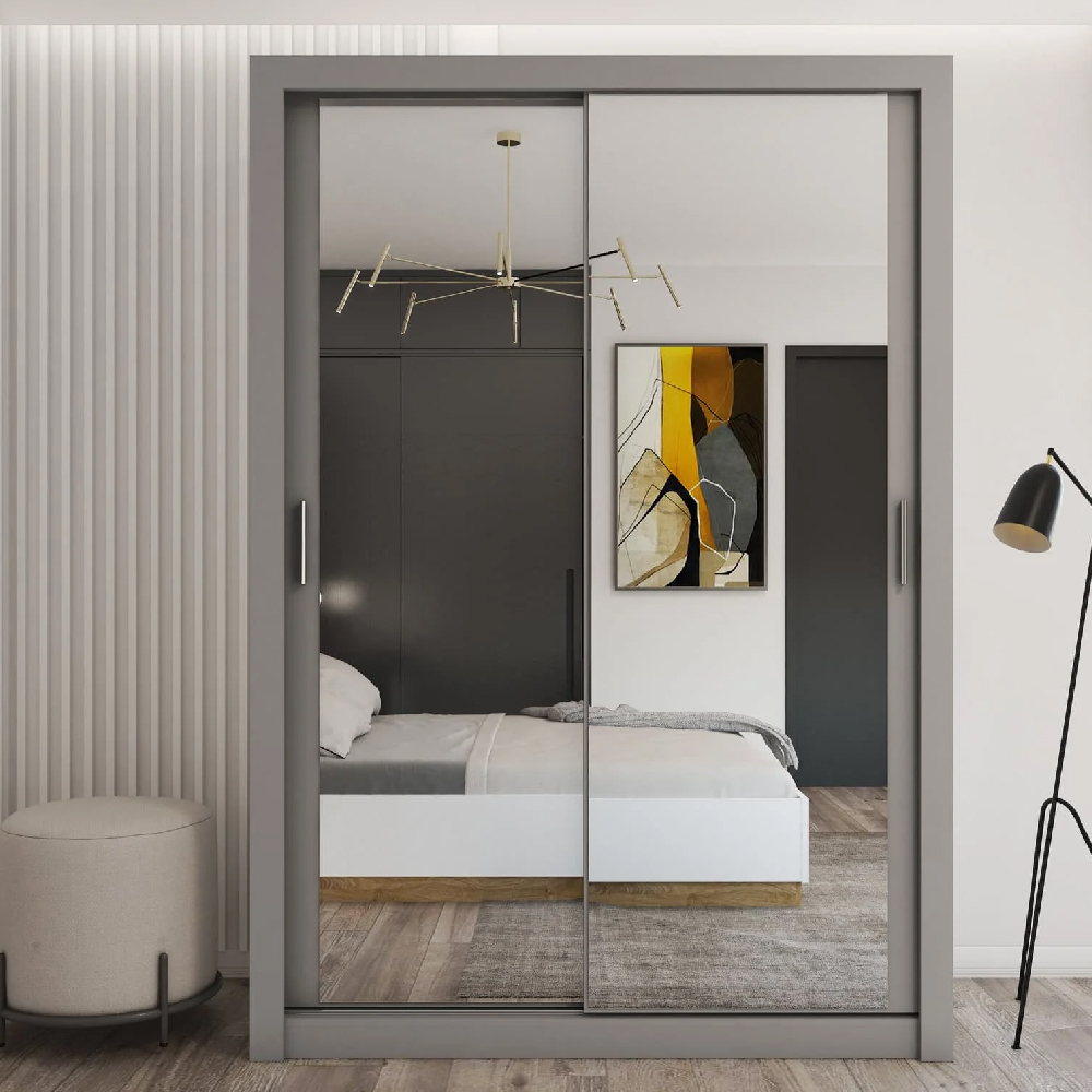 Ionia Wooden Wardrobe 150cm With 2 Sliding Doors In Grey | Furniture in ...