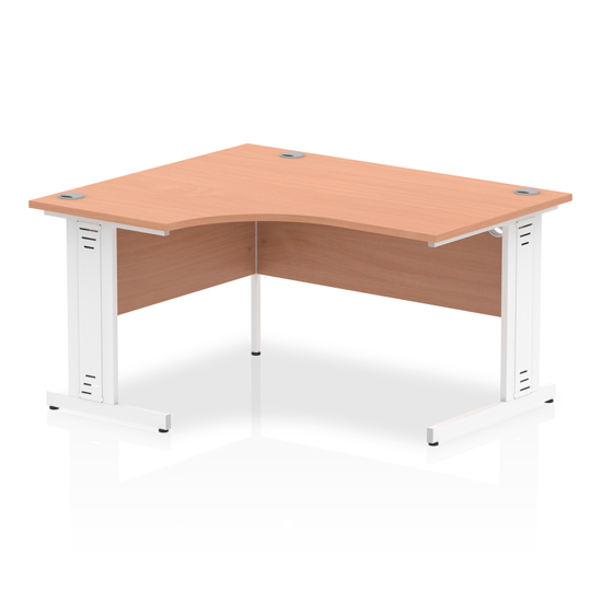 Isle 140cm Beech Left Computer Desk With White Managed Leg | Furniture ...
