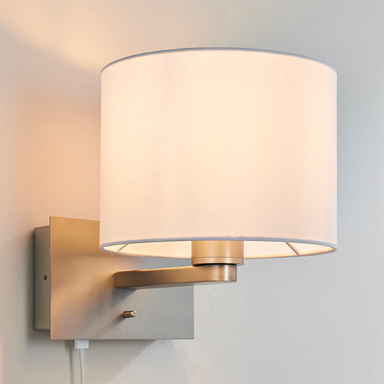 Issac White Cylinder Shade Wall Light With USB In Matt Nickel