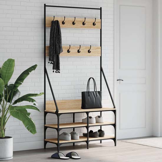 Jasper Wooden Clothes Rack With Shoe Storage In Sonoma Oak | Furniture ...