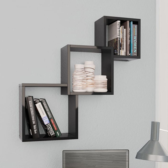 Javana High Gloss Cube Wall Shelf In Black