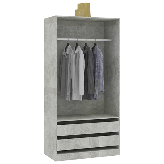 Jaxie Wooden Open Wardrobe With 2 Drawers In Concrete Effect