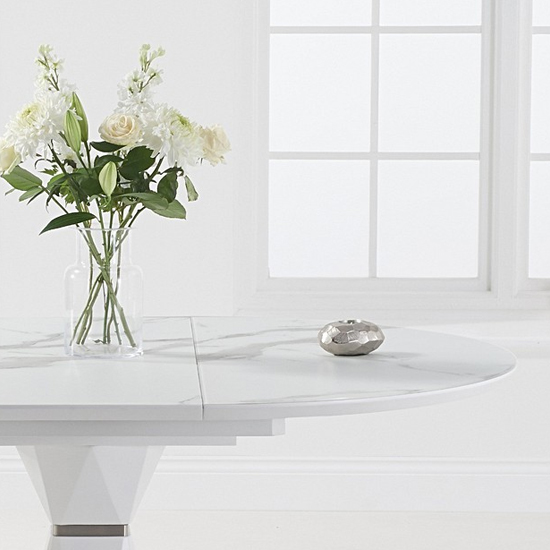 Jaydenia Round Extending Dining Table In White Marble Effect ...