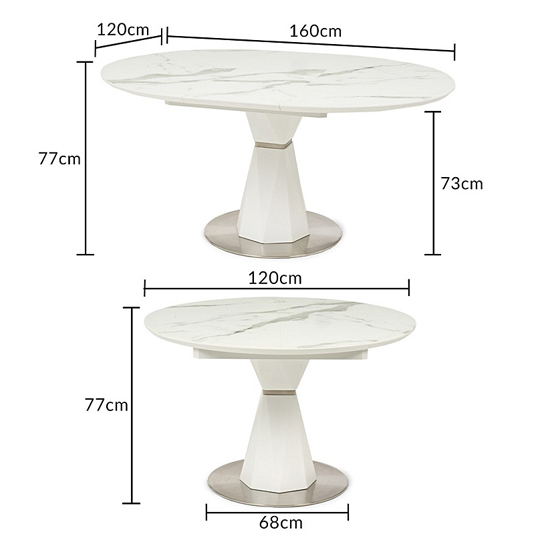Jaydenia Round Extending Dining Table In White Marble Effect ...
