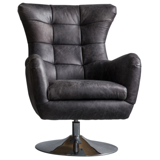 Jester Leather Lounge Chair With Swivel Base In Antique Ebony