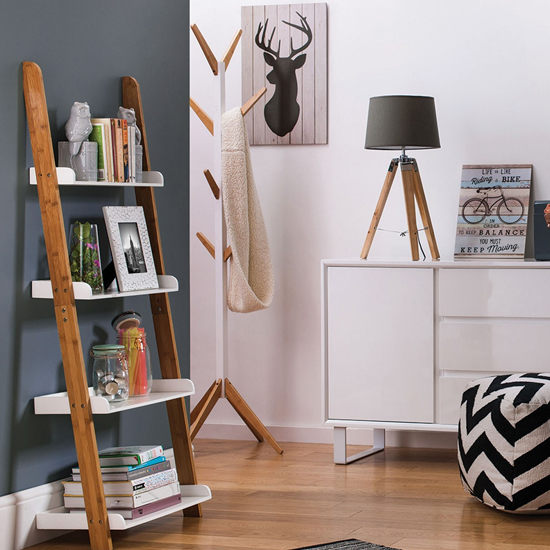 Jeston Bamboo Wooden Coat Stand In Natural And White | Furniture in Fashion