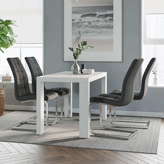 Joule Dining Set In White Gloss With 4 Charcoal New York Chairs ...