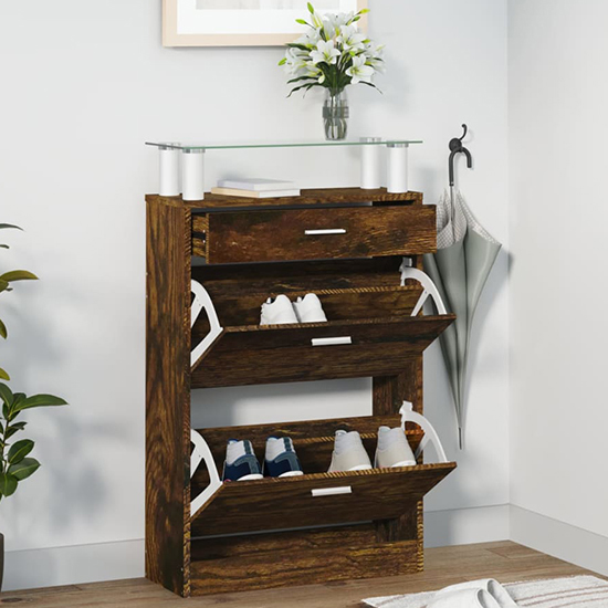 Juneau Wooden Shoe Storage Cabinet In Smoked Oak | Furniture in Fashion