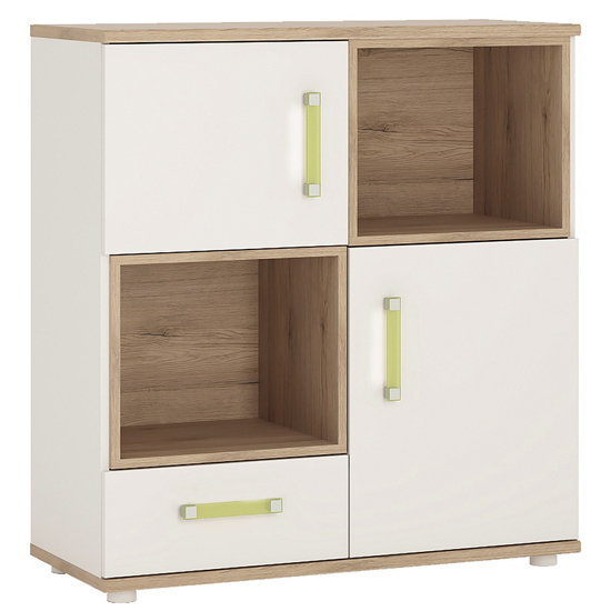 Kaas Wooden Open Storage Cabinet In White High Gloss And Oak | FiF