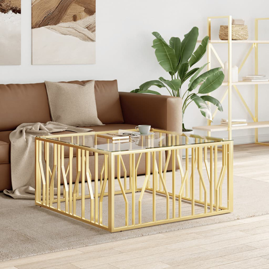 Kacy Clear Glass Coffee Table Square With Gold Frame