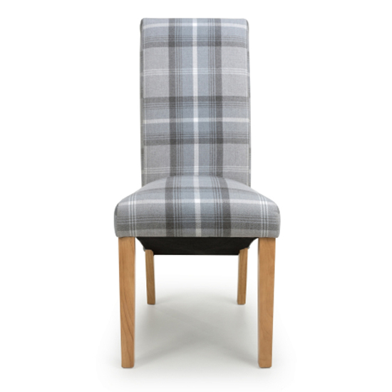 Kaduna Check Grey Fabric Dining Chairs With Oak Legs In Pair