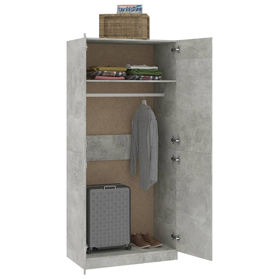 Kaylor Wooden Wardrobe With 2 Doors In Concrete Effect