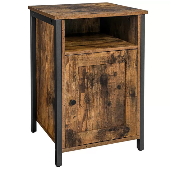 Kearney Wooden 1 Door 1 Shelf Side Table In Rustic Brown | FiF