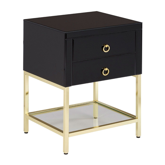 Kensick High Gloss Bedside Cabinet With Gold Frame In Black