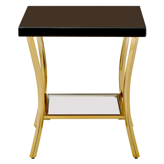 Kensick High Gloss Side Table With Gold Frame In Black