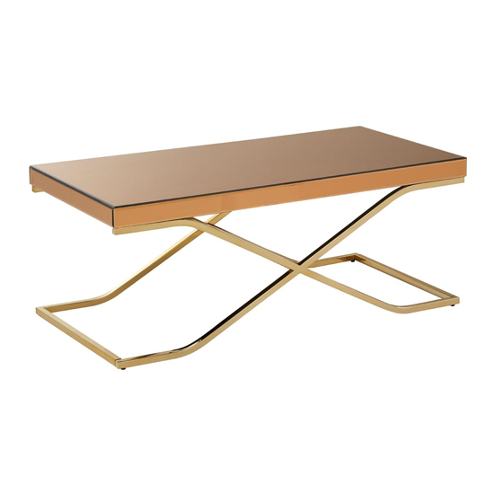 Kensick Rectangular Mirrored Glass Coffee Table With Gold Frame