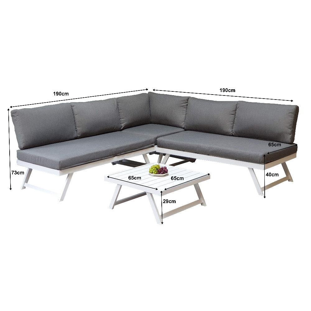 Knoxville Garden Corner Seating Set With White Frame In Grey