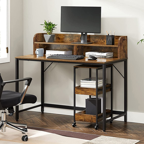 Kohler Wooden Computer Desk With Monitor Stand In Rustic Brown | FiF