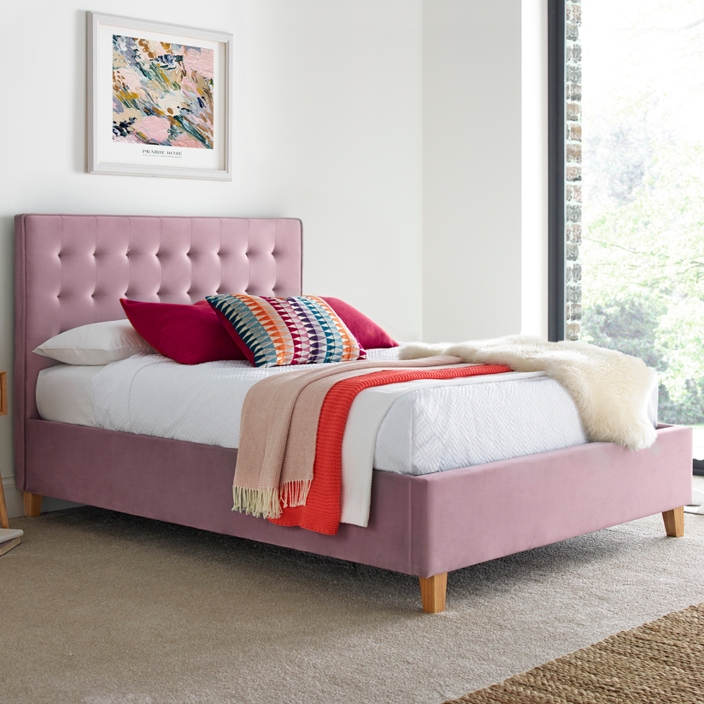 Kotor Velvet Ottoman Storage Double Bed In Pink