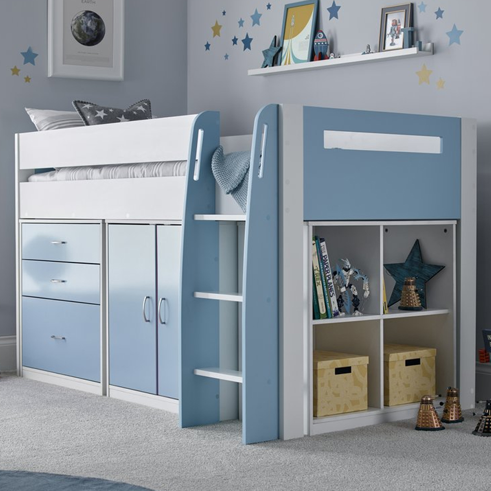 Lackey Wooden Mid Sleeper With Storage In Blue And White | Furniture in ...