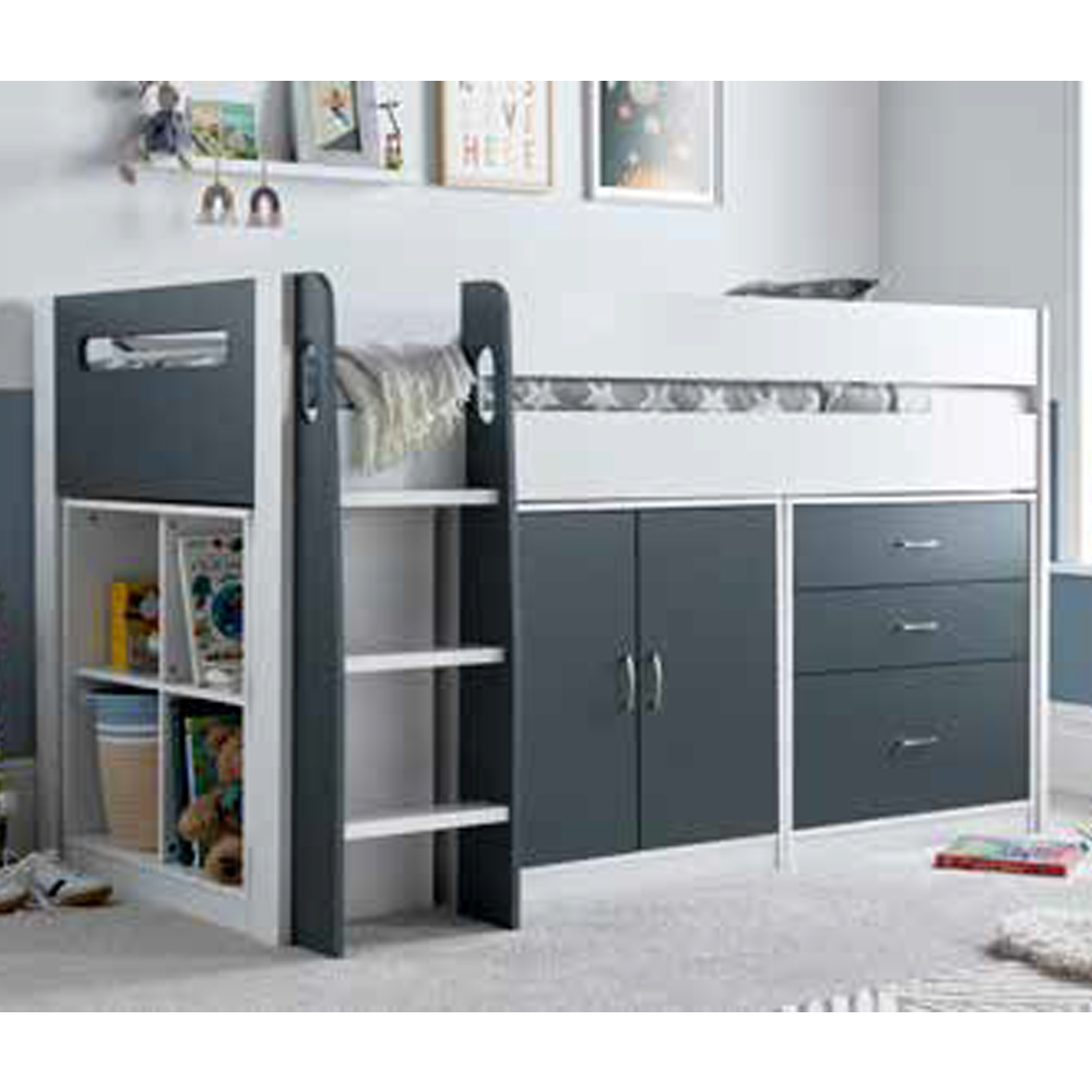 Lackey Wooden Mid Sleeper With Storage In Grey And White | Furniture in Fashion