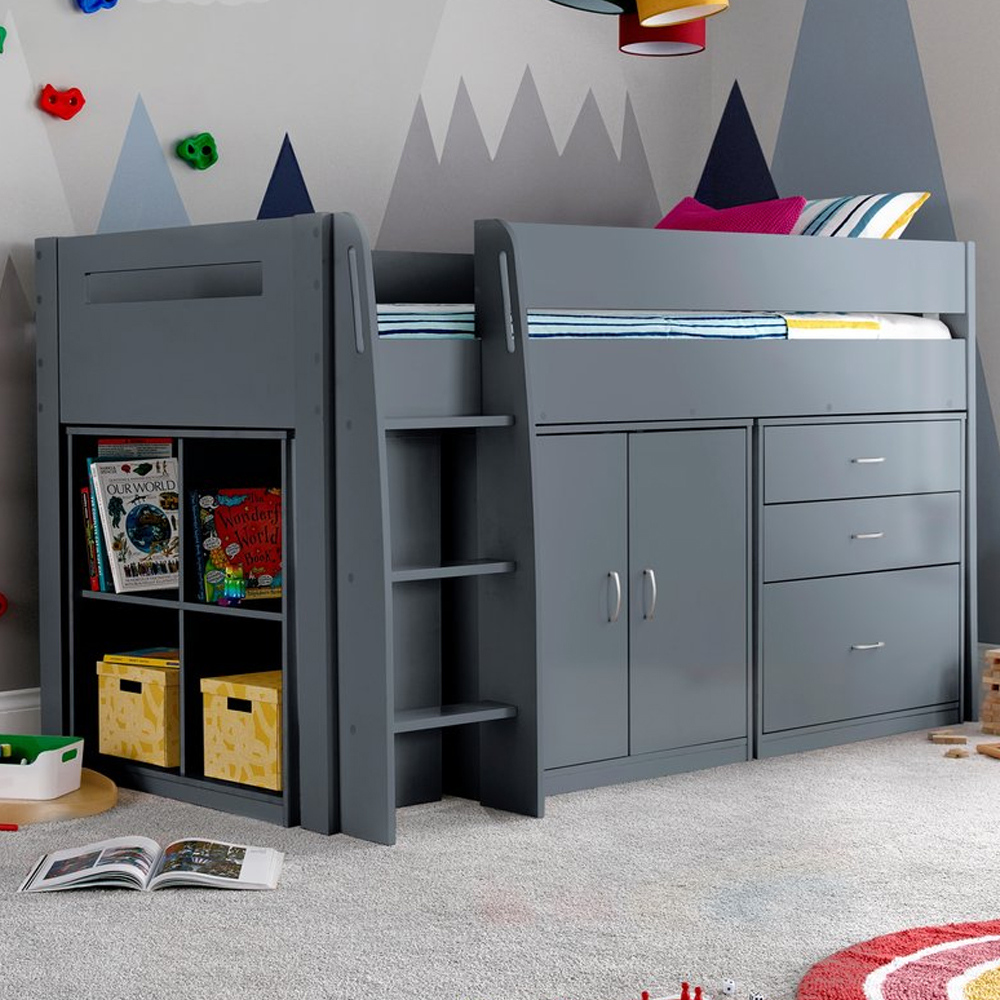 Lackey Wooden Mid Sleeper With Storage In Grey | Furniture in Fashion