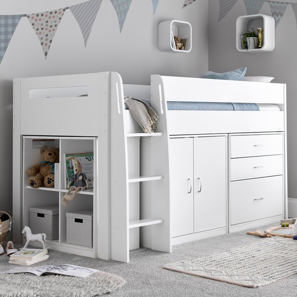 Lackey Wooden Mid Sleeper With Storage In White | Furniture in Fashion
