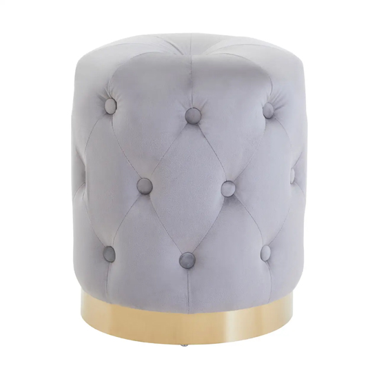 Lagos Velvet Button Tufted Stool In Grey