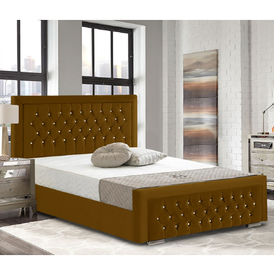 Lajatico Plush Velvet Upholstered Single Bed In Mustard