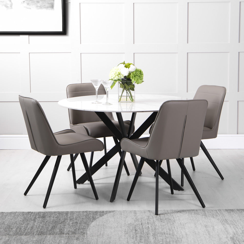 Lamar White Stone Dining Table With 4 Beloit Taupe Chairs | Furniture ...