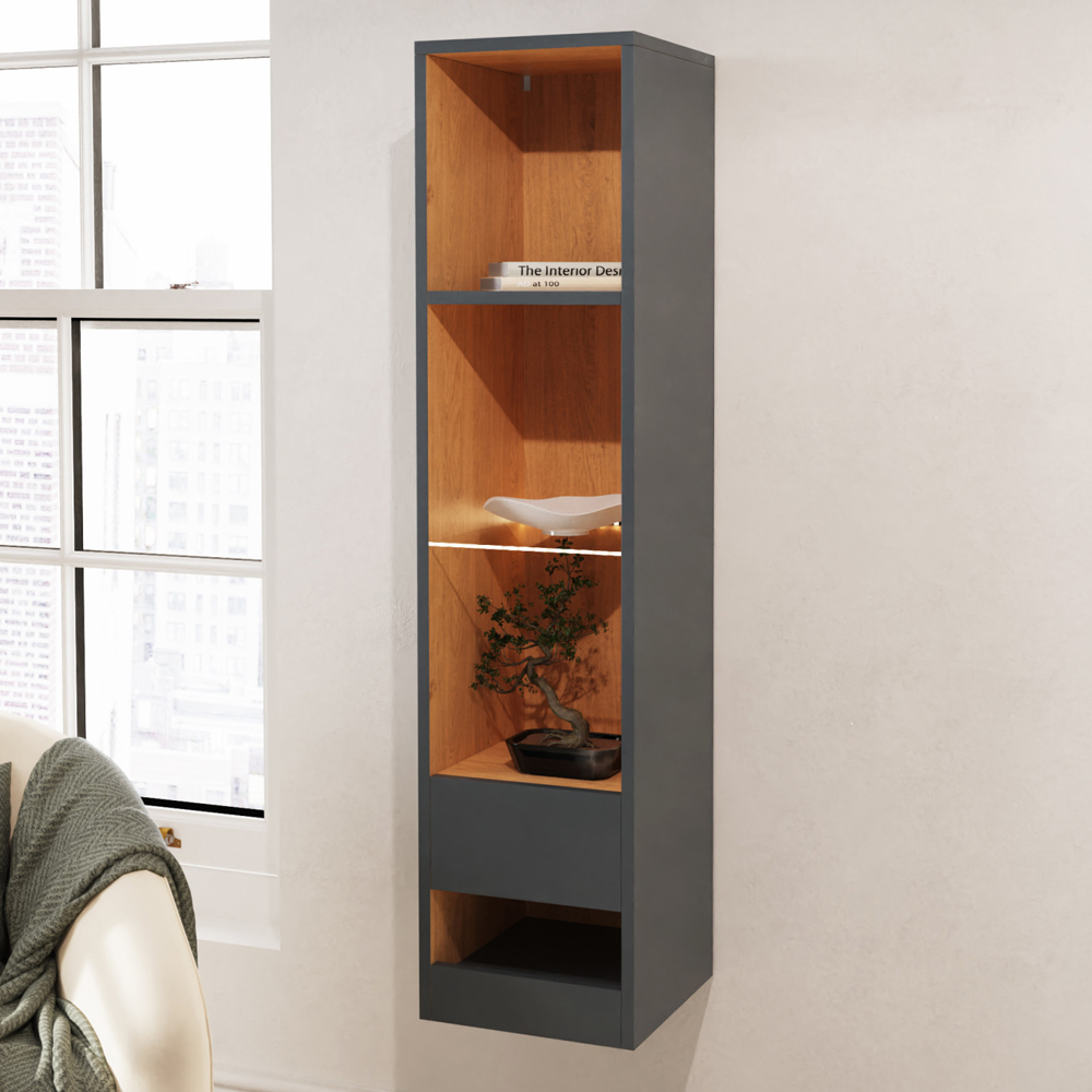 Langley Wall Hung Wooden Shelving Unit In Anthracite With LED