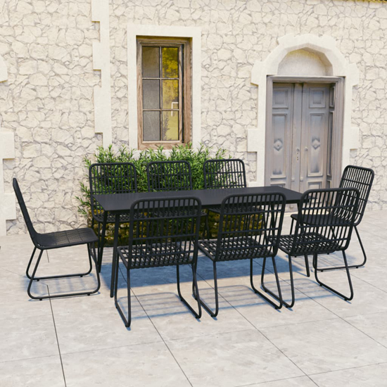 Laredo Large Rattan And Glass 9 Piece Dining Set In Black | Furniture ...
