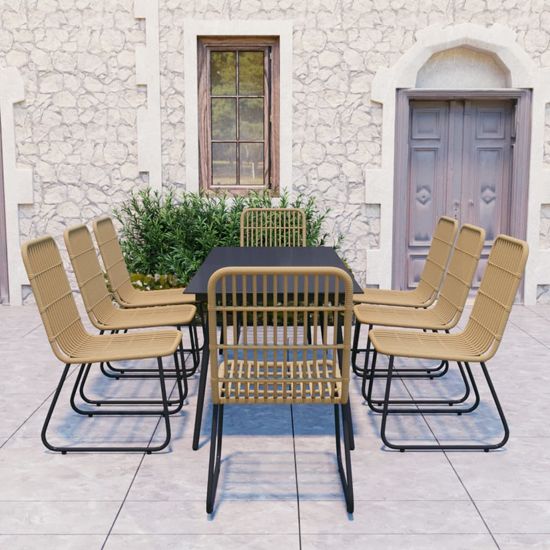 Laredo Large Rattan And Glass 9 Piece Dining Set In Oak Black ...