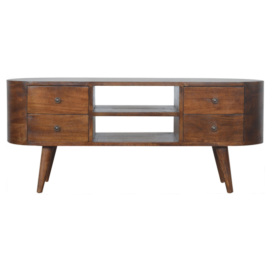 Lasix Wooden Circular TV Stand In Chestnut With 4 Drawers | FiF