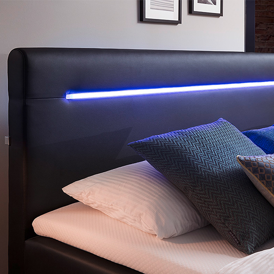 Lassie Faux Leather Double Bed In Black With LED | Furniture in Fashion