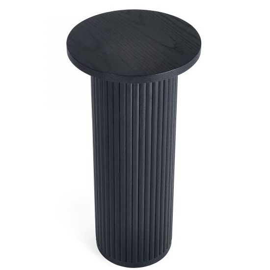 Laurel Fluted Wooden Drinks Side Table In Matt Black