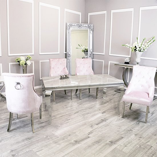 Laval Ivory Smoke Marble Dining Table 8 Dessel Pink Chairs | Furniture ...
