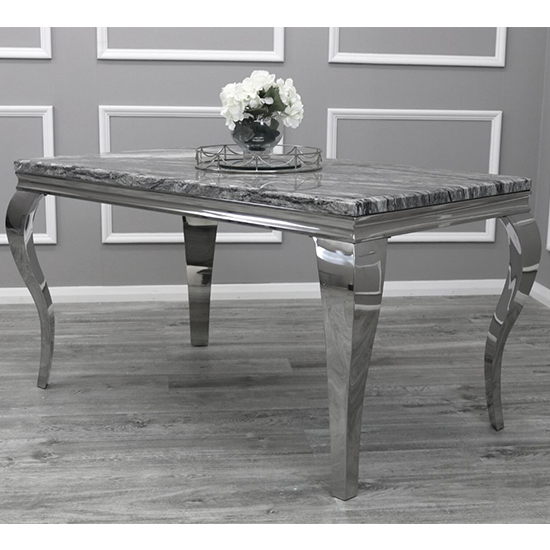 Laval Medium Dark Grey Marble Dining Table With Chrome Legs
