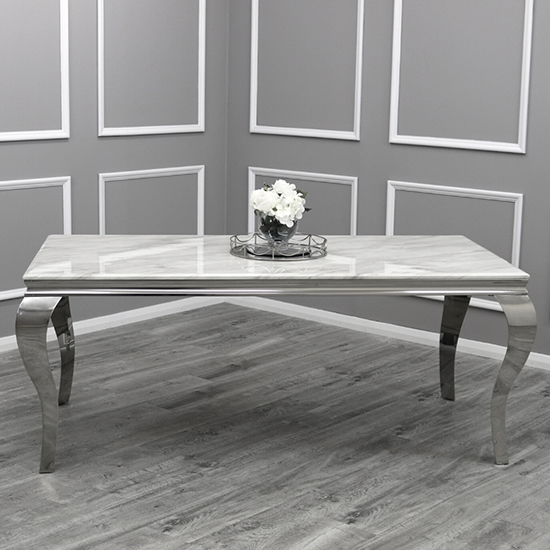 Laval Medium Ivory Smoke Marble Dining Table With Chrome Legs