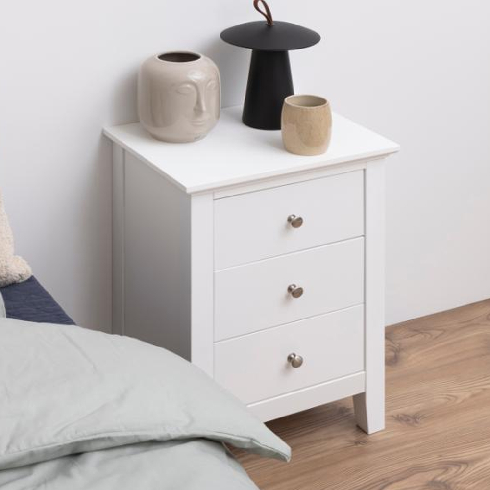 Leesburg Wooden Bedside Cabinet With 3 Drawers In White