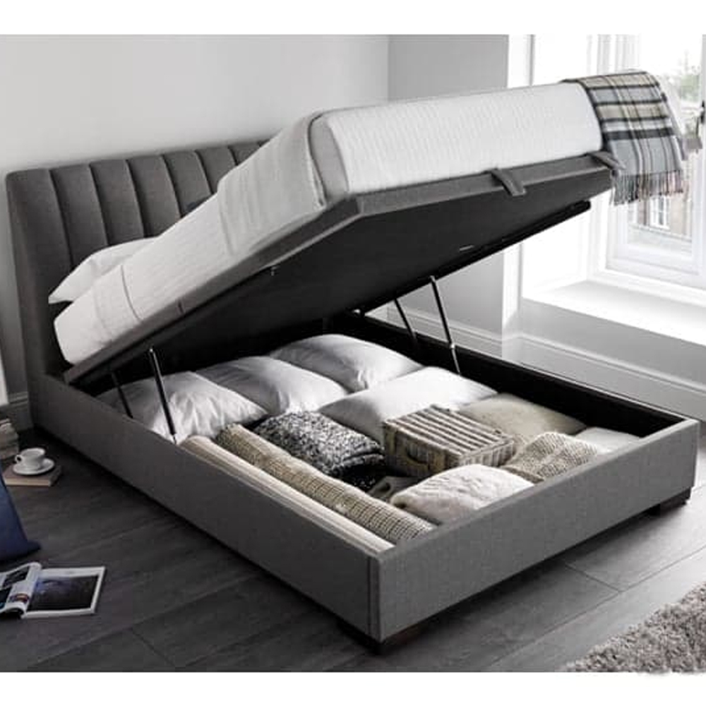 Liberty Fabric Ottoman Storage Double Bed In Elephant Grey