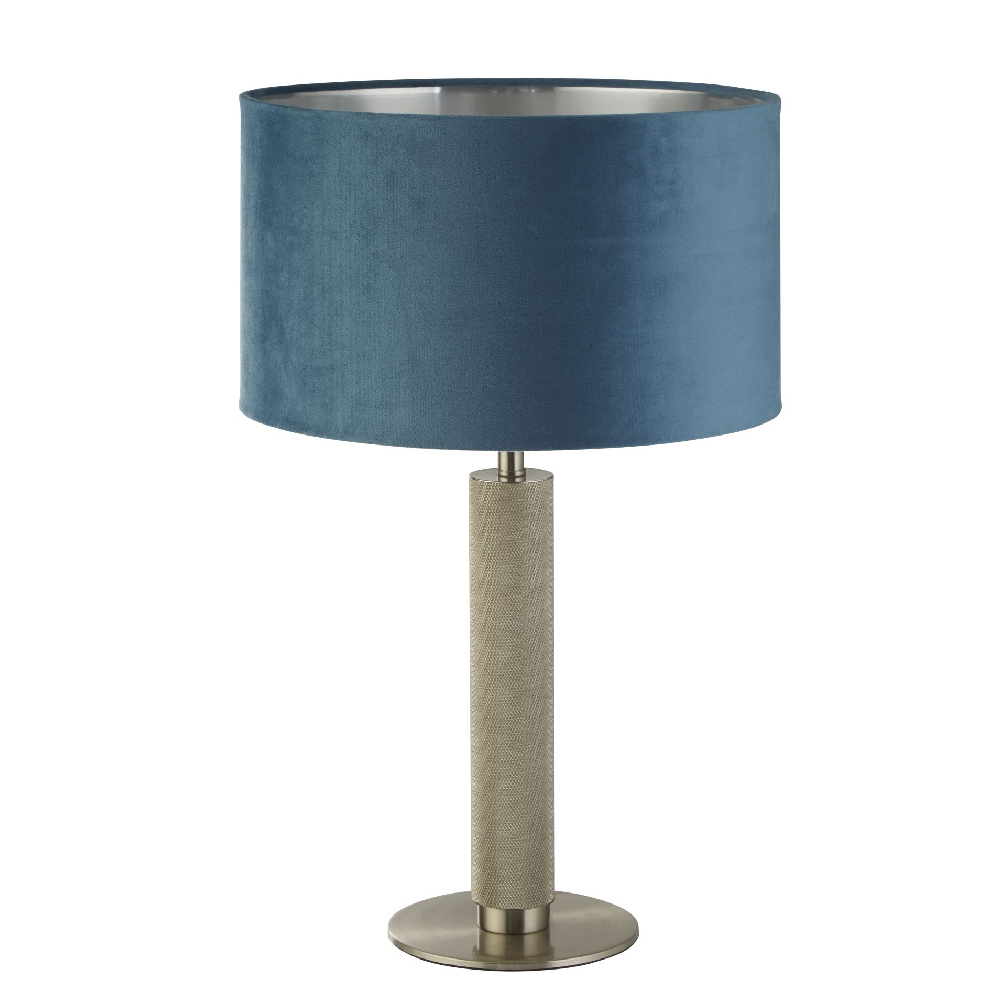 London Teal Velvet Shade Table Lamp In Satin Silver