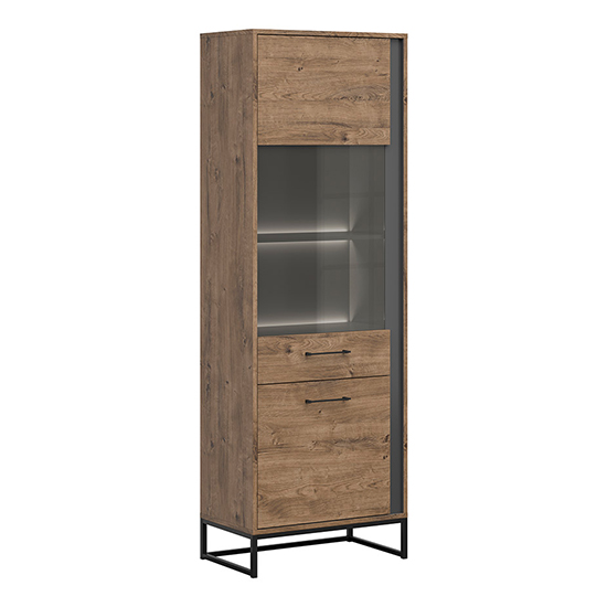 Luton Left Hand Display Cabinet In Graphite And Brown With LED