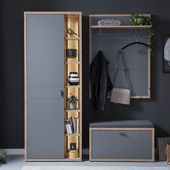 Lviv Tall Hallway Storage Cabinet In Grey With 1 Door And LED ...