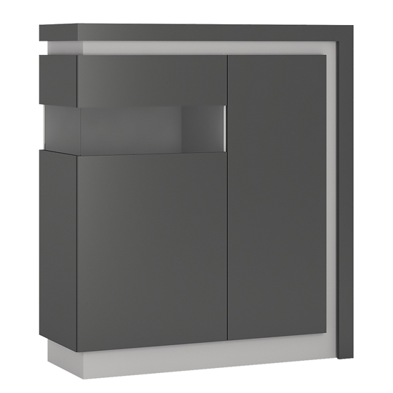 Lyco LED Wooden Left Handed Display Cabinet In Grey Gloss