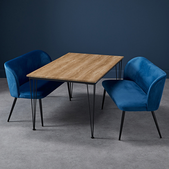 Lyza Medium Oak Wooden Dining Table With 2 Zaza Blue Benches